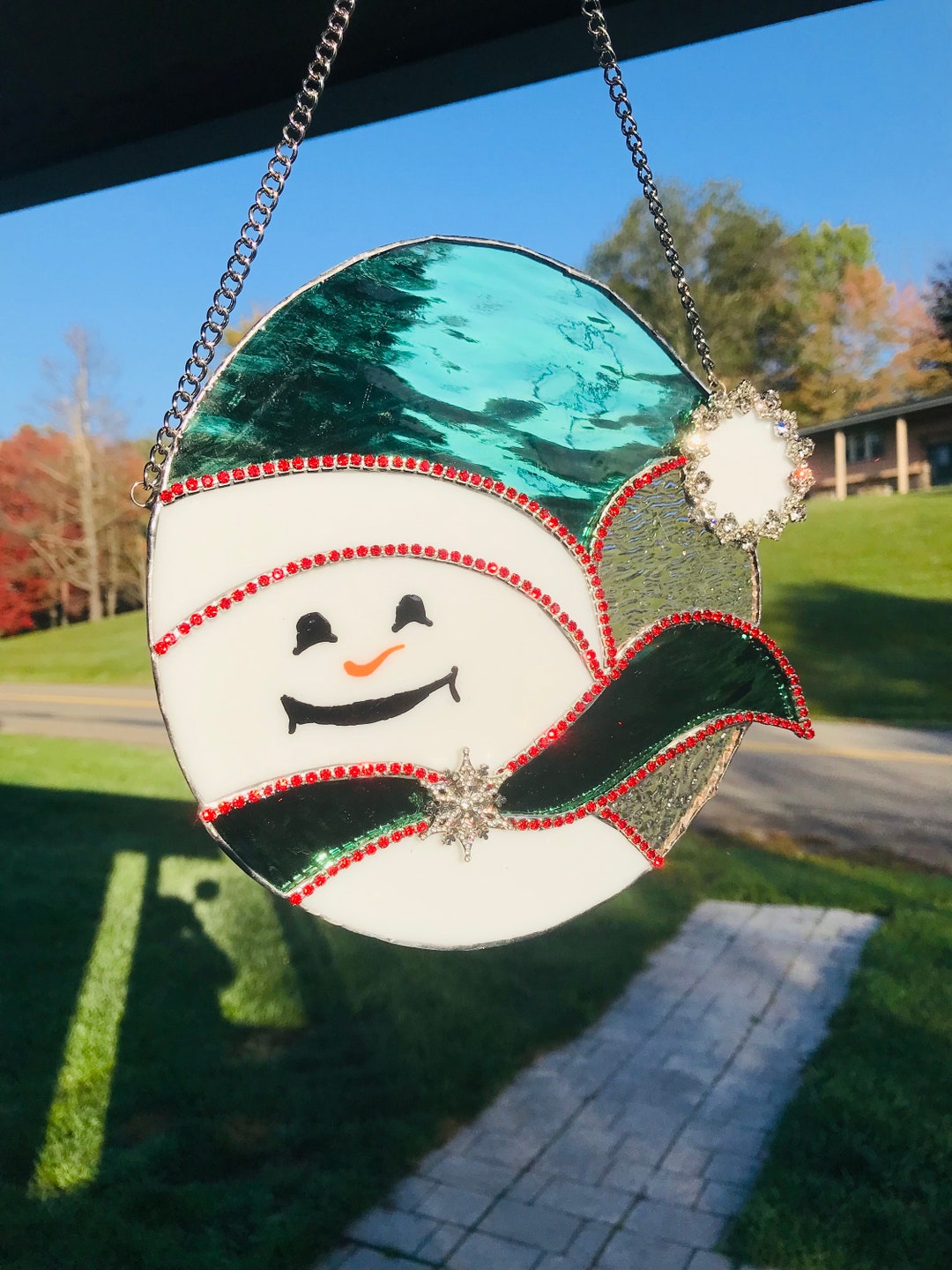 SNOWMAN Stained Glass Christmas Snowman Suncatcher Windchime Glass ...