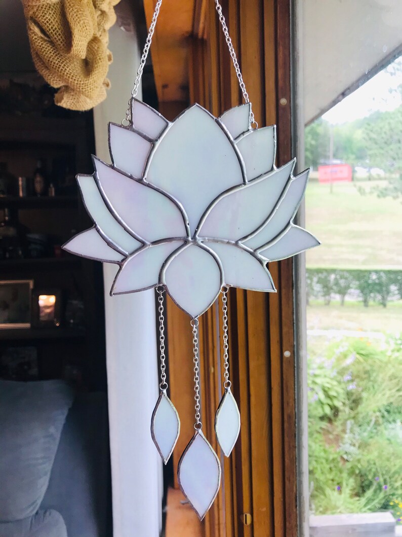 Lotus Flower Windchime Stained Glass Wind Chimes Suncatcher - Etsy