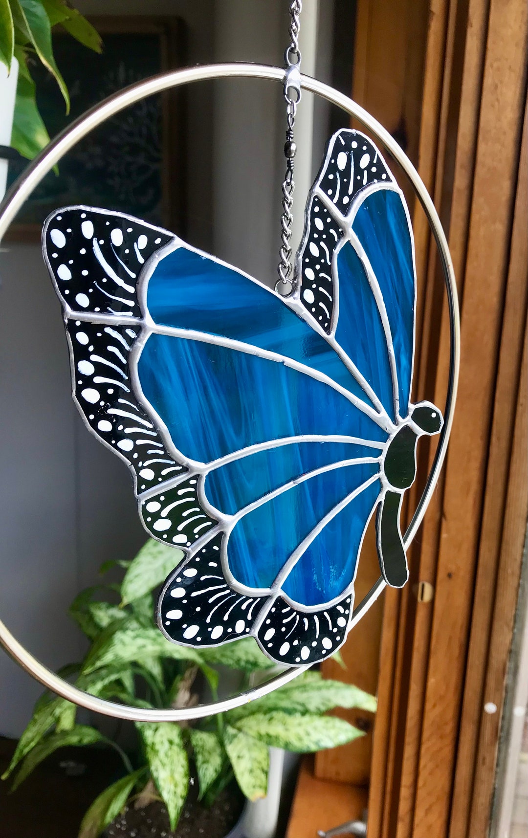 Hand Painted BUTTERFLY Suncatcher SPINNER Twirler Stained Glass Sun ...