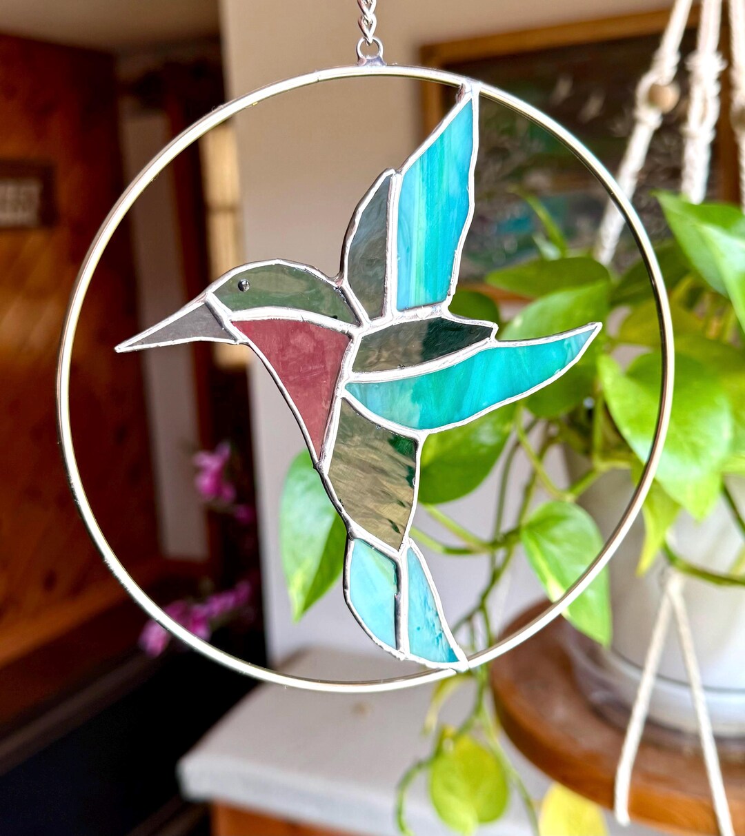 HUMMINGBIRD Suncatcher Stained Glass Sun Catcher Humming Bird Twirler ...