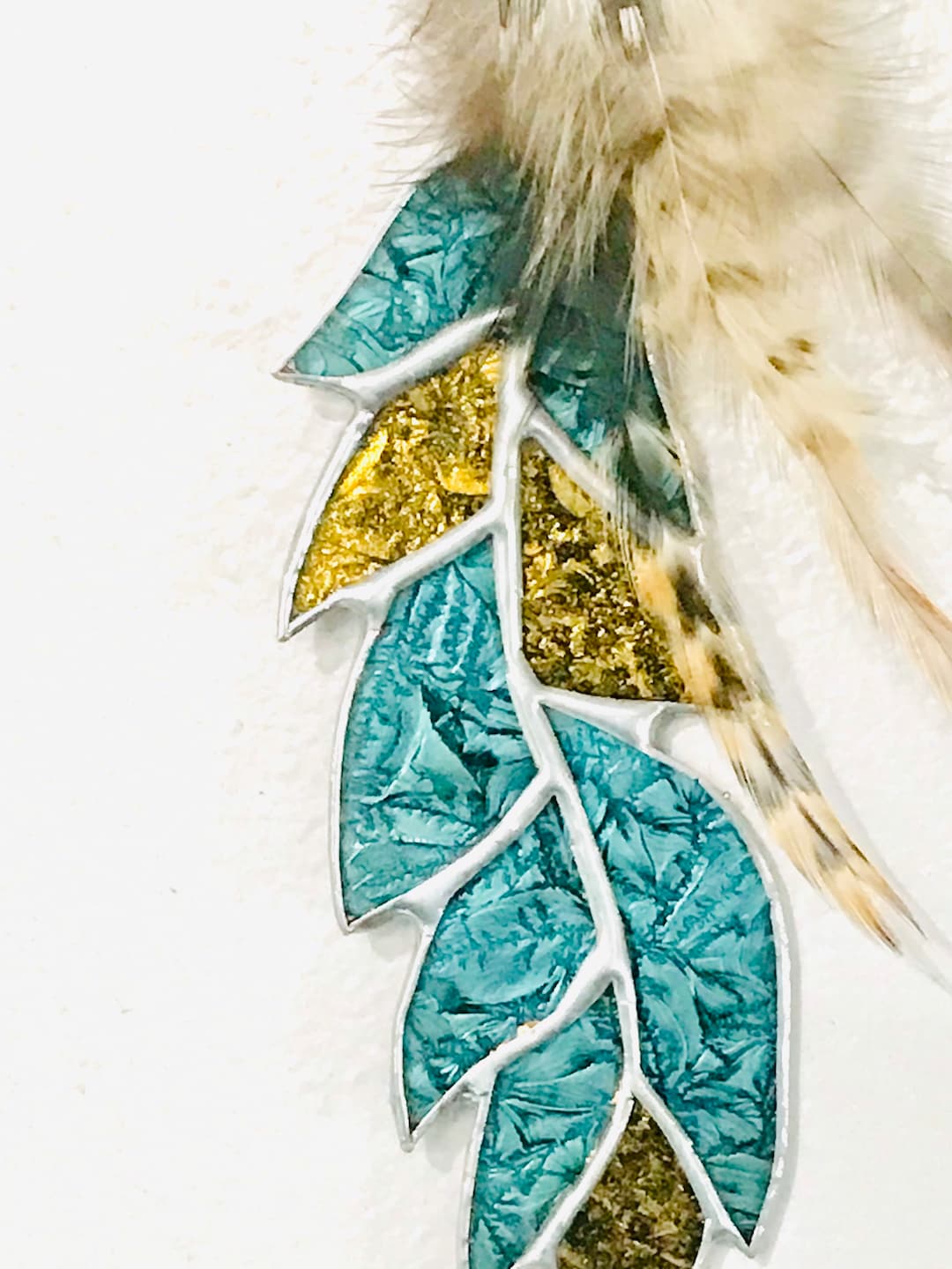 Beautiful Van Gogh Stained Glass Feather Suncatcher Sun Catcher W/ Real ...