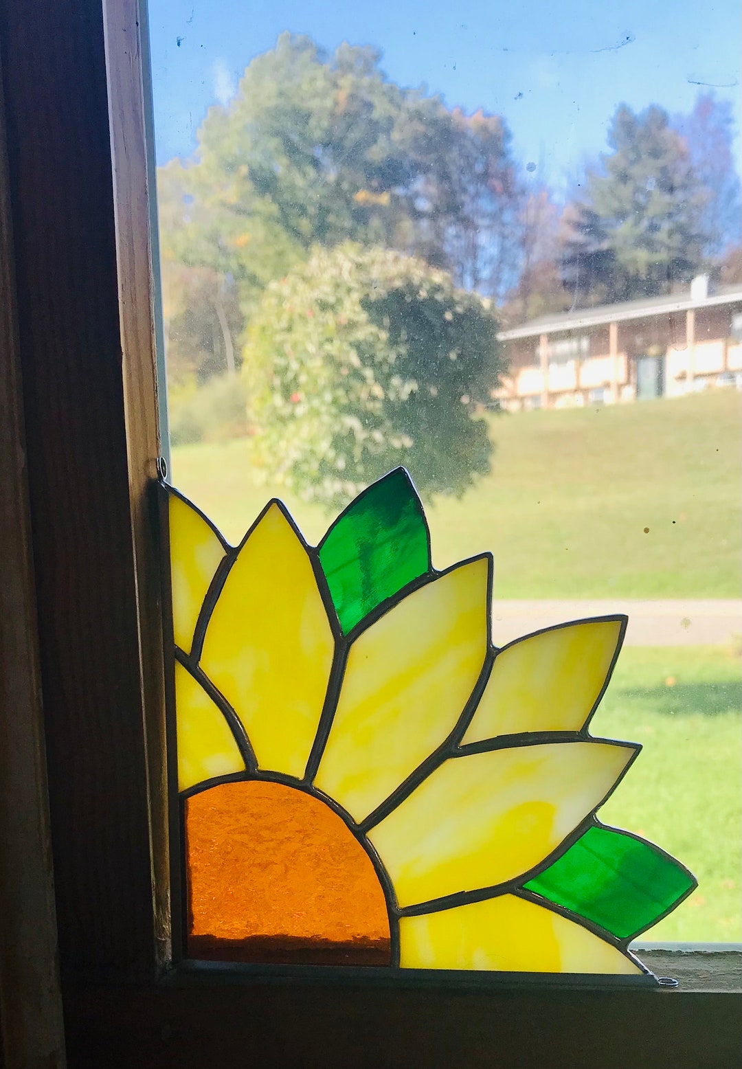 Stained Glass Window Corner Suncatcher SUNFLOWER Sun Catcher Stained ...