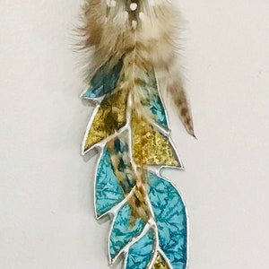 Beautiful Van Gogh Stained Glass Feather Suncatcher Sun Catcher W/ Real ...