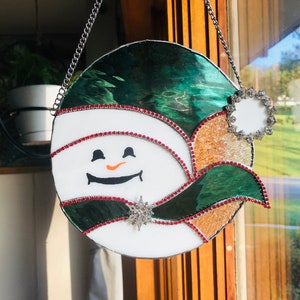 SNOWMAN Stained Glass Christmas Snowman Suncatcher Windchime Glass ...