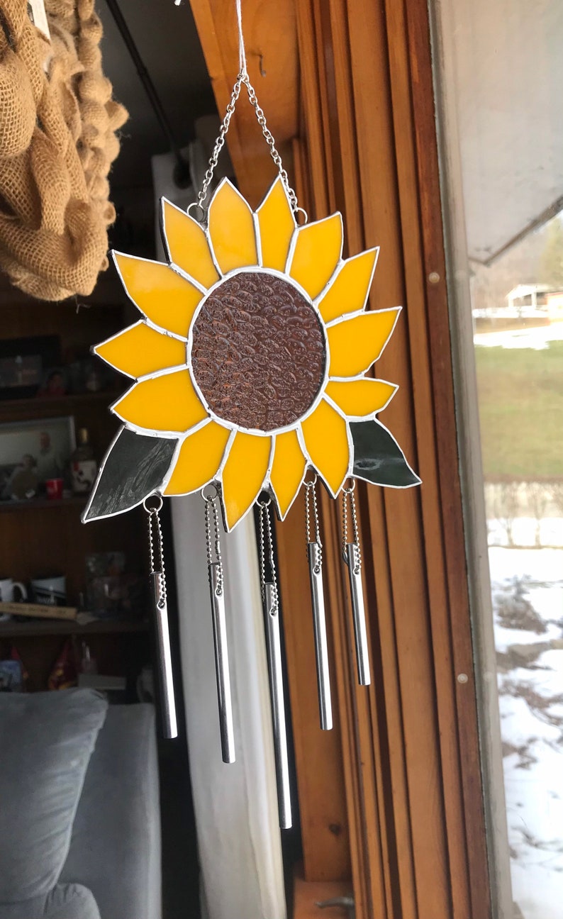 SUNFLOWER Stained Glass Wind Chime Sun Catcher Windchime Suncatcher by ...