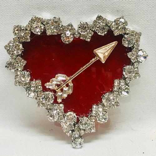 Beautiful Rhinestone Heart Pin Brooch for Valentines Day - Etsy