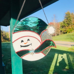 SNOWMAN Stained Glass Christmas Snowman Suncatcher Windchime Glass ...