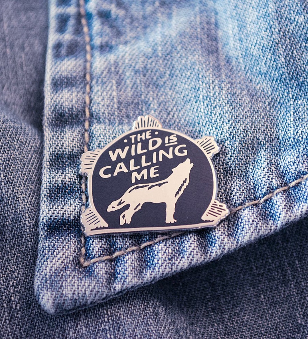 The Wild is Calling Me Lapel Pin, Silver & Navy Blue Howl at the Moon ...