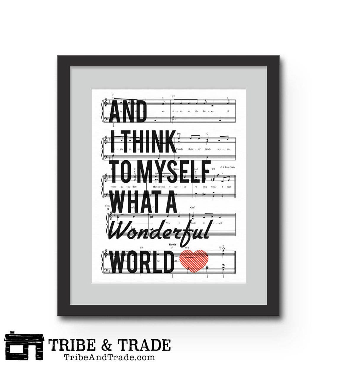 Wonderful World Sheet Music Print, Louis Armstrong Song Lyrics Wall Art ...