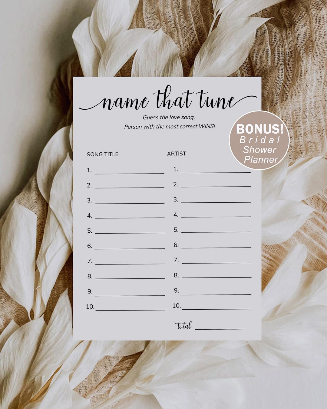 Name That Tune Song Bridal Shower Game, Printable Minimalist Love Songs ...