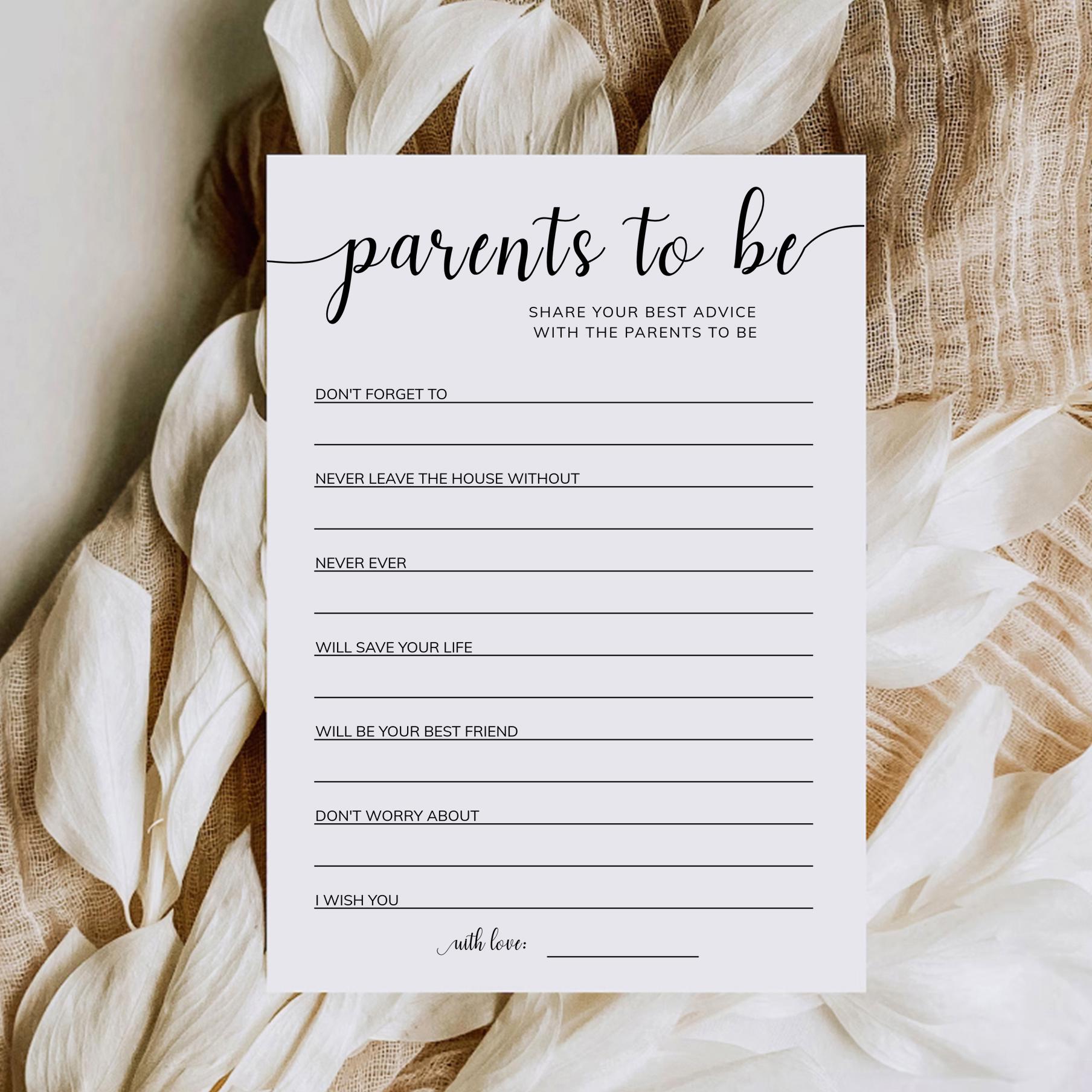 Minimalist Baby Shower Advice Card Advice for Parents to Be Wishes for ...