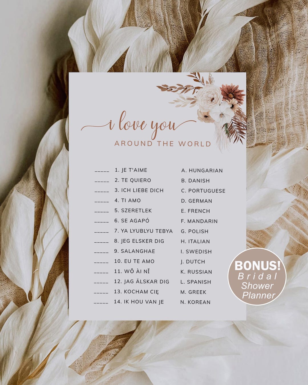 I Love You Around the World Game, I Love You Language Game, Pampas ...