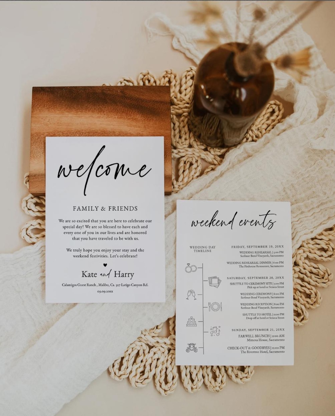 Wedding Welcome Bag Note & Timeline, Wedding Events Timeline Printable ...