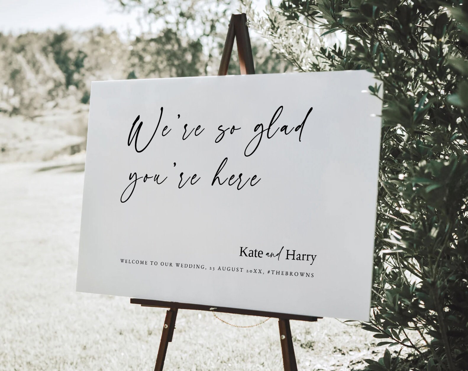 We're so Glad You're Here, Modern Wedding Welcome Sign Template ...