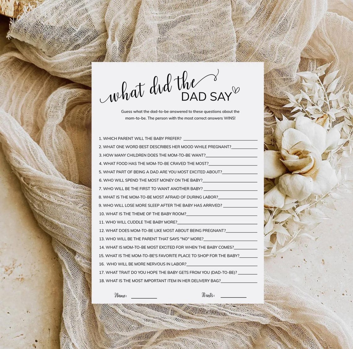 What Did the Dad Say Baby Shower Game What Did He Say Baby Trivia Baby Shower Game Printable ...