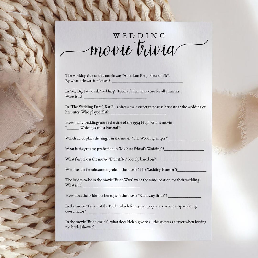 Wedding Movie Trivia Bridal Shower Game Template, Minimalist Bridal ...