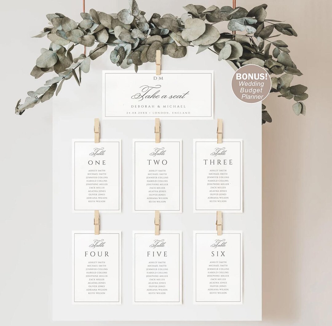 Elegant Wedding Seating Card Template Seating Plan Editable Instant ...