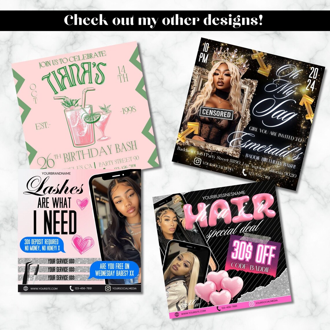 Pisces Birthday Bash Baddie Flyer | Luxe DIY Club Birthday Invite ...