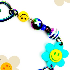 Smiley Face Resin Iridescent Rainbow Beaded Keychain. - Etsy