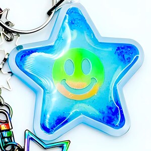 Smiley Face Resin Iridescent Rainbow Beaded Keychain. - Etsy