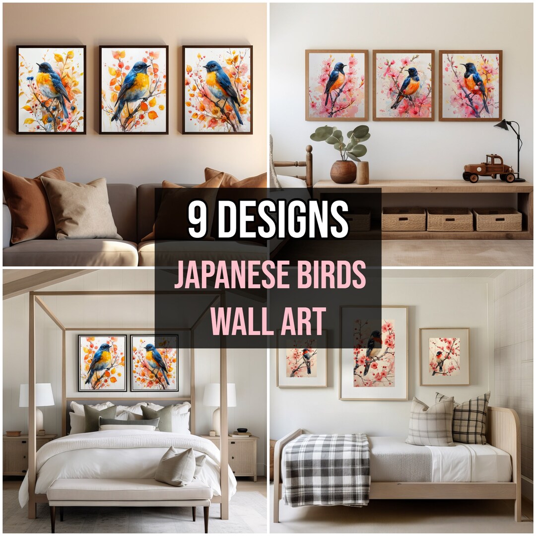 Japanese Birds Wall Art Set of 9, Japanese Bird Art, Japan Nature Wall ...