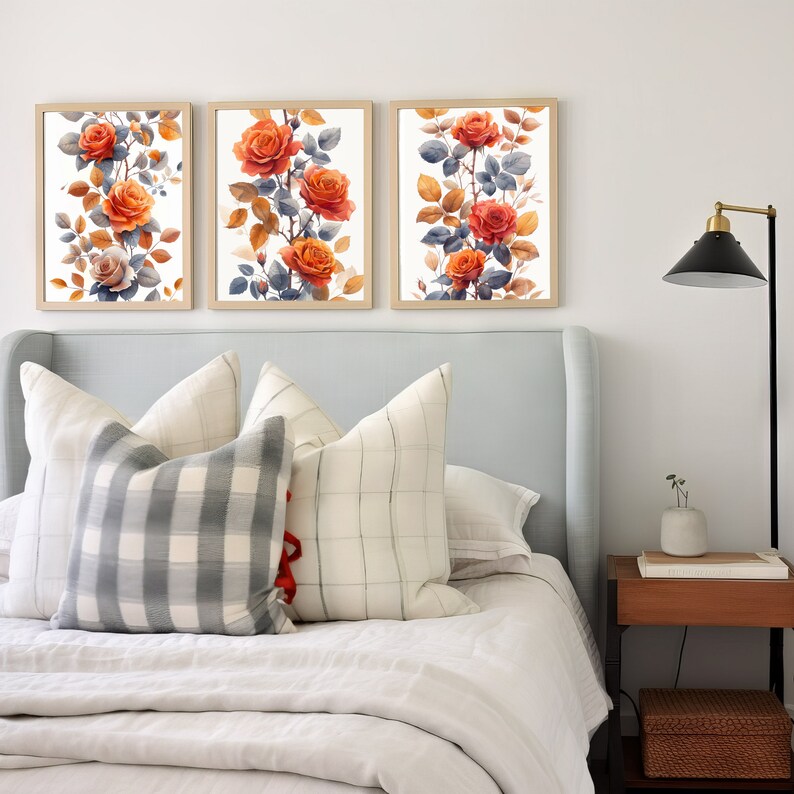 Set of 9 Floral Art Prints, Rose Floral Wall Art, Printable Roses ...