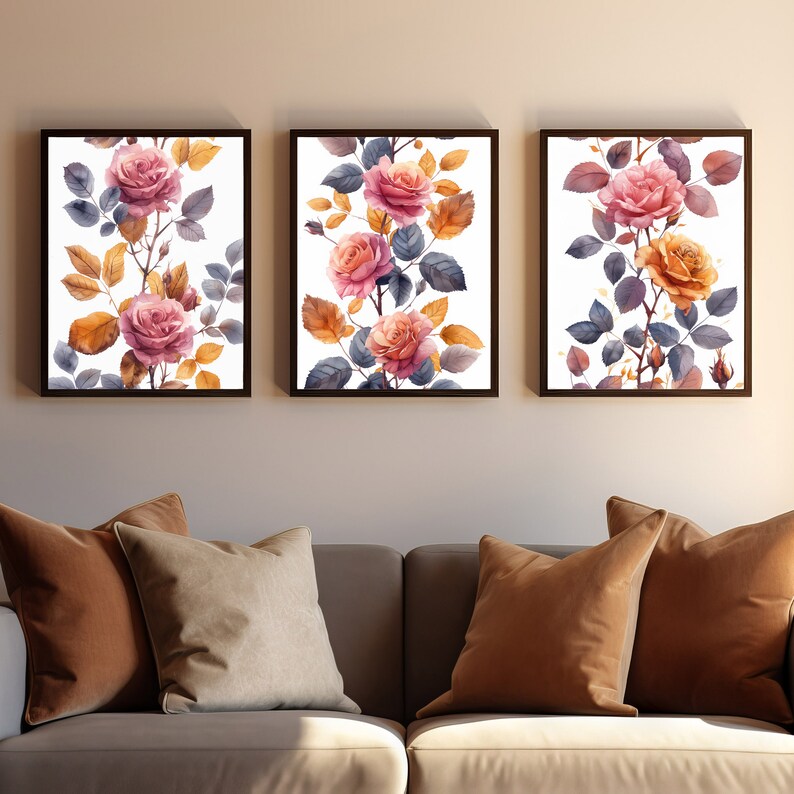 Set of 9 Floral Art Prints, Rose Floral Wall Art, Printable Roses ...