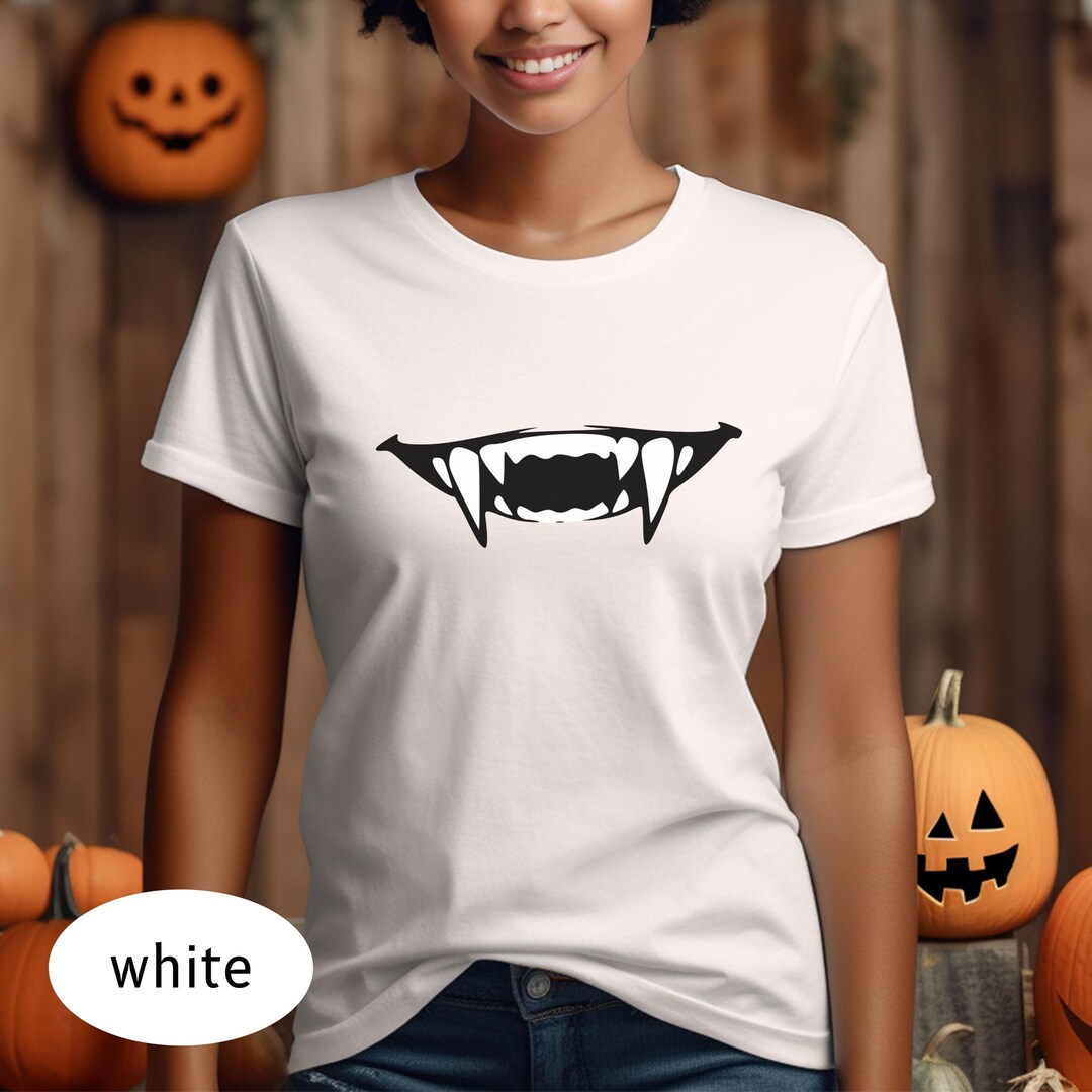 Vampire Teeth Halloween T-shirt, Smiling Fangs Tees, Spooky Cool ...