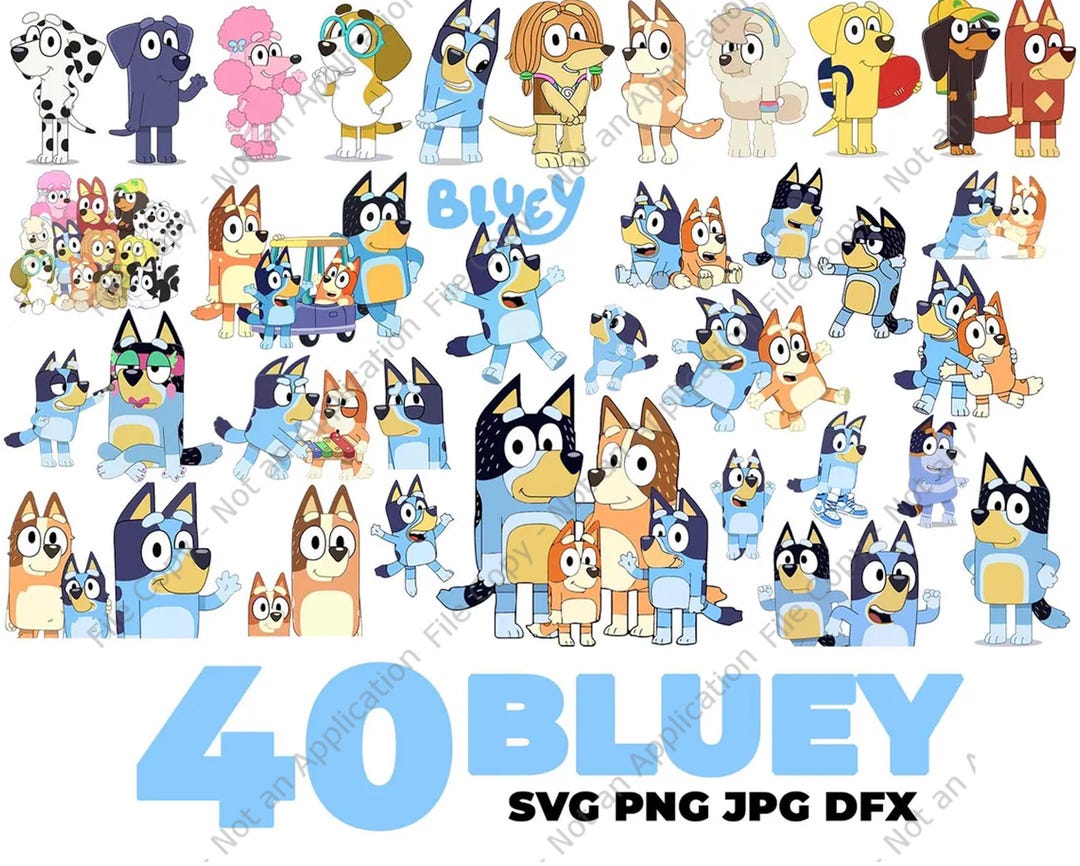 40 Flie Blue Dog Svg Bundle, Bluey Svg Bluey Dog Birthday Bundle Blue ...