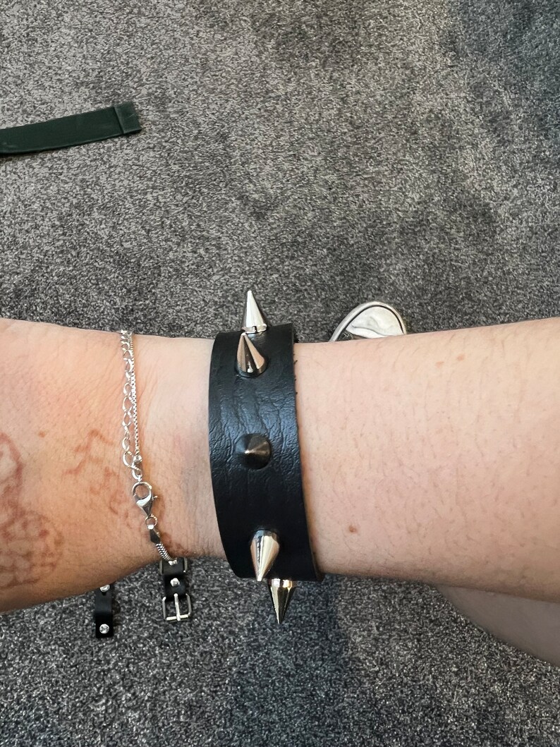 Punk Spike Cuff Real Leather - Etsy