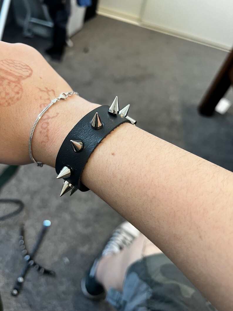 Punk Spike Cuff Real Leather - Etsy