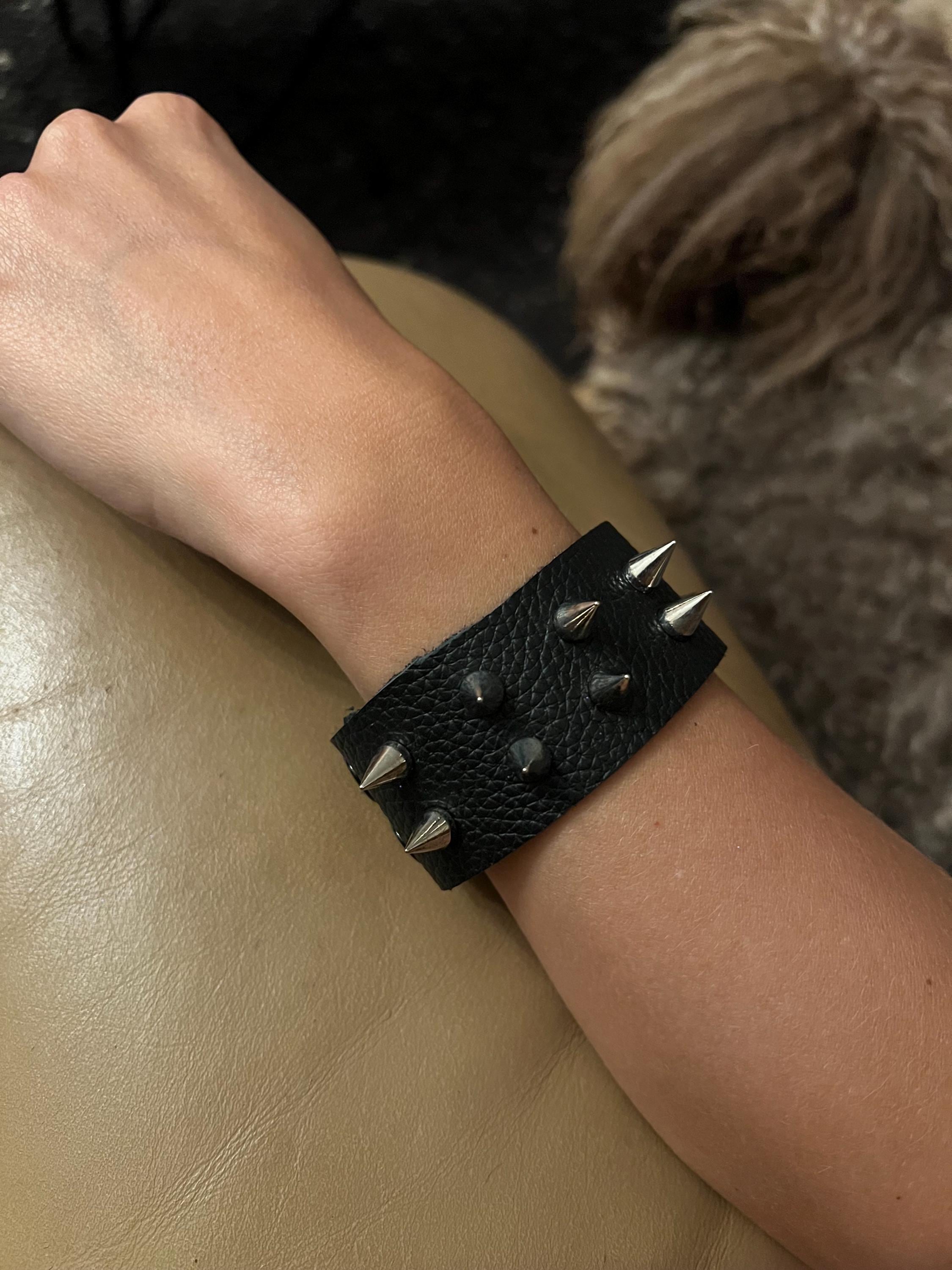 Punk Spike Cuff Real Leather - Etsy