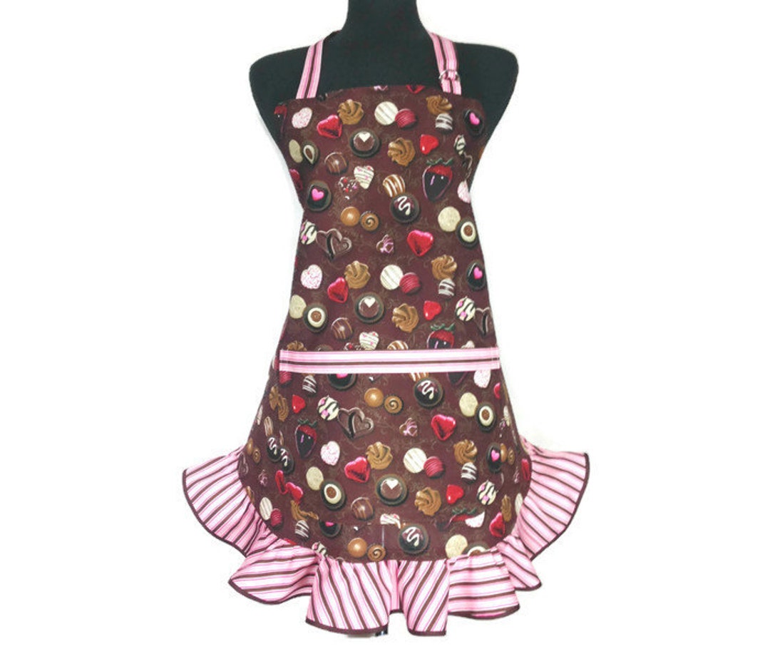 Chocolate Candy Apron: Retro Pink Stripe Ruffles, Flirty Kitchen Decor ...