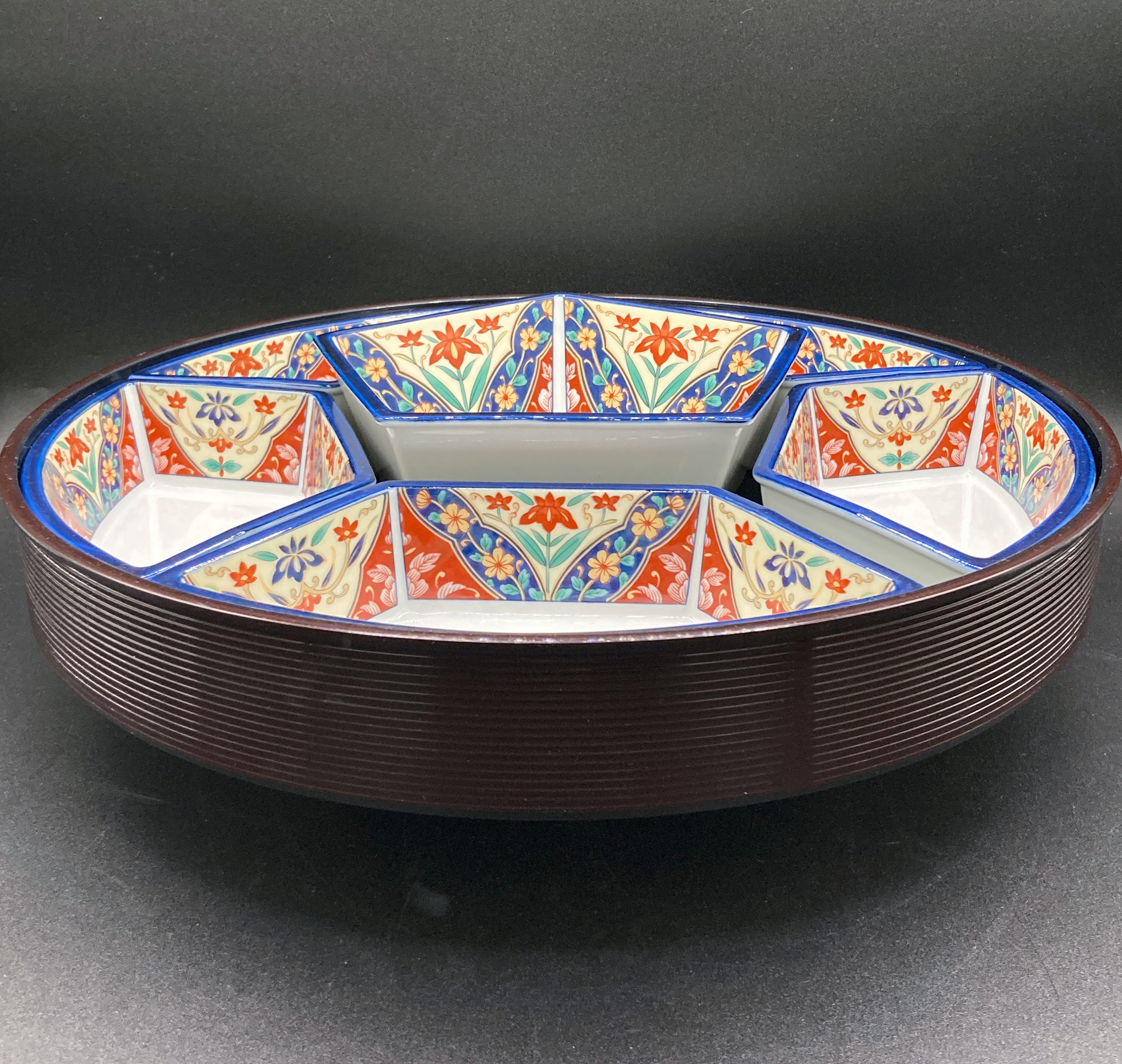 Vintage 90's Japanese Imari Porcelain Lazy Susan 7pc Floral Pattern ...