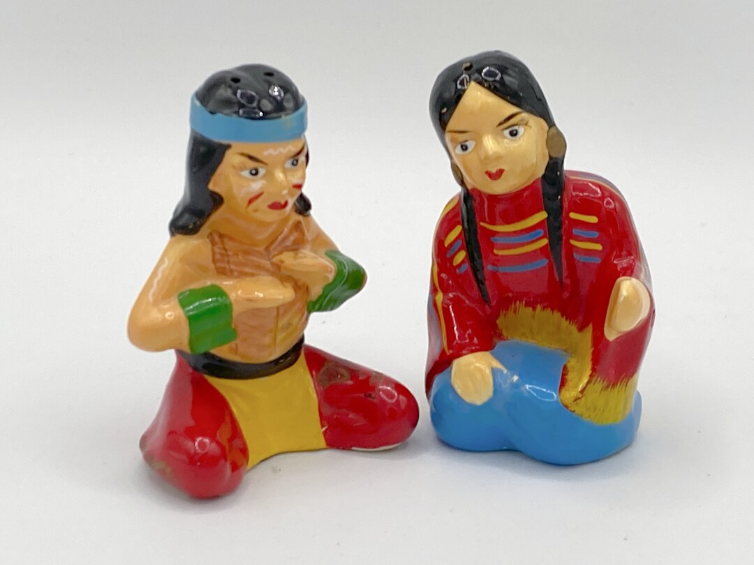 Vintage 1950's Native American Indian Salt & Pepper Shakers 4" Made in ...