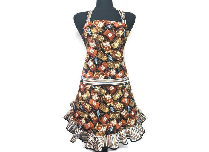 Coffee Apron for Women / Retro Apron With Ground Coffee With Stripes ...
