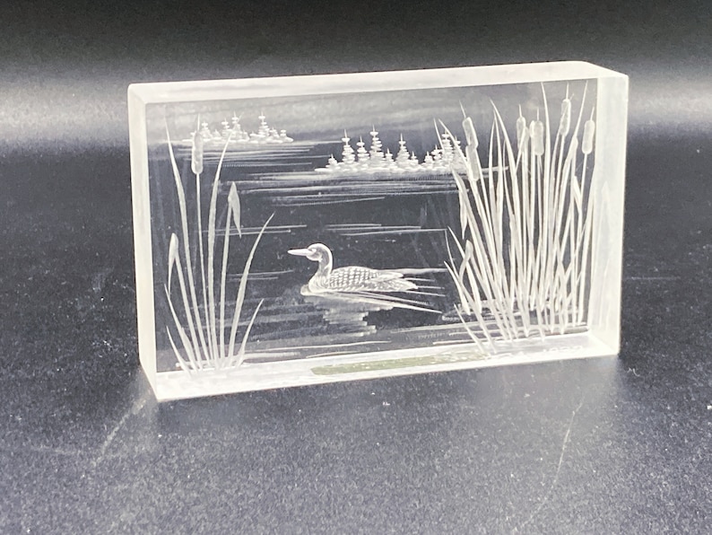 1989 Original Frank Albrecht 3D Lucite Etching FRA Loon 3x5x1.25 MINT ...