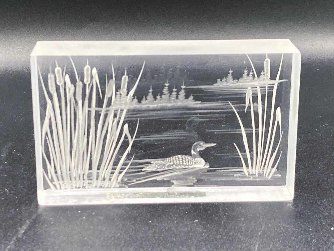 1989 Original Frank Albrecht 3D Lucite Etching FRA Loon 3x5x1.25" MINT ...