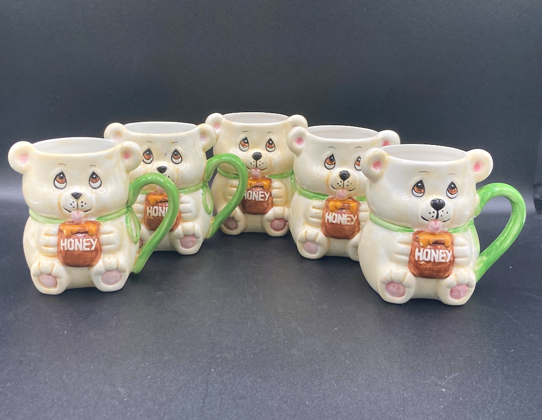 Vintage 1975 Ceramic Teddy Bear Mug Set (5) W Honey Pot JSNY ...