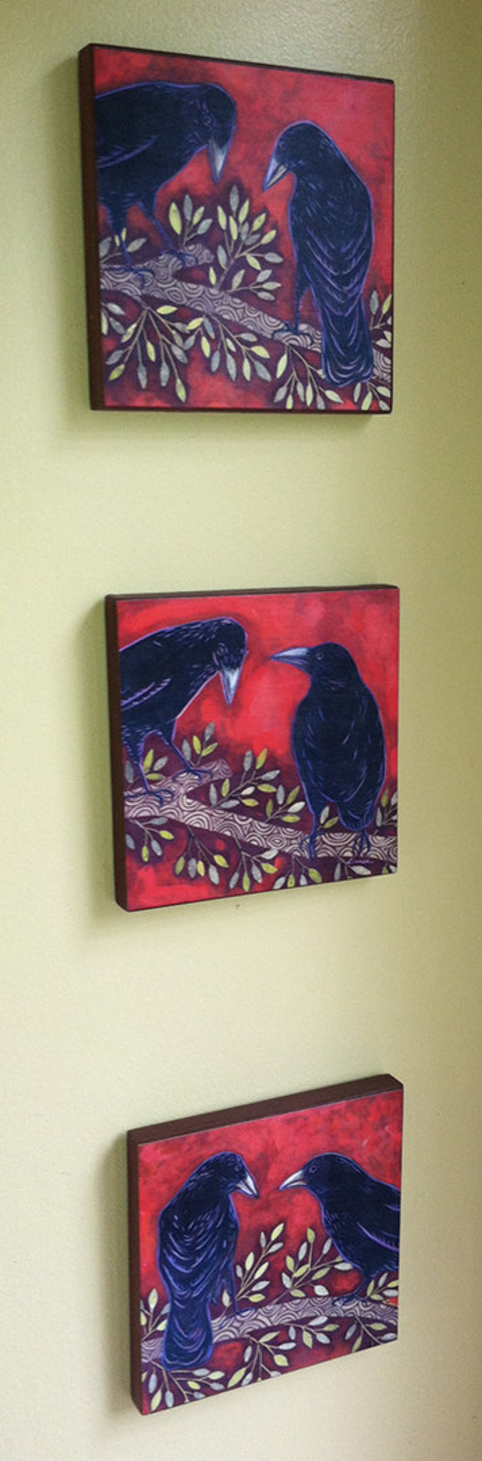 Two Ravens Meet Archival Print on Wood - Etsy