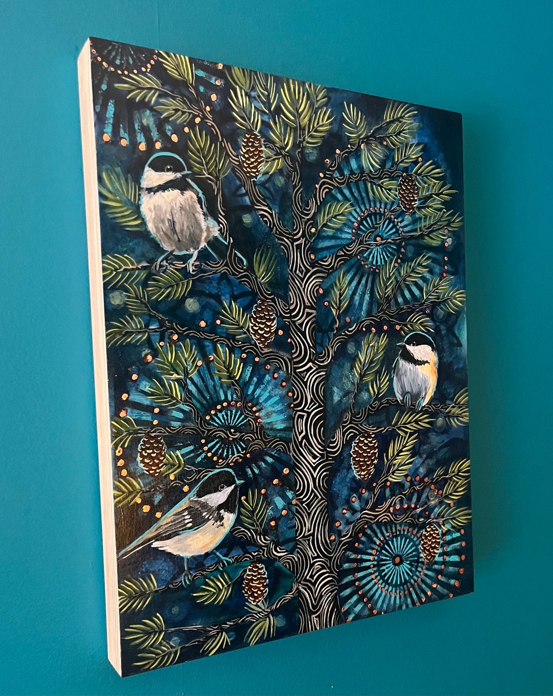 8x10 Archival Print on Panel three Chickadees - Etsy