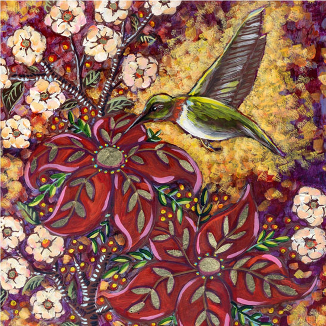 Hummingbird in the Garden Print on Wood - Etsy