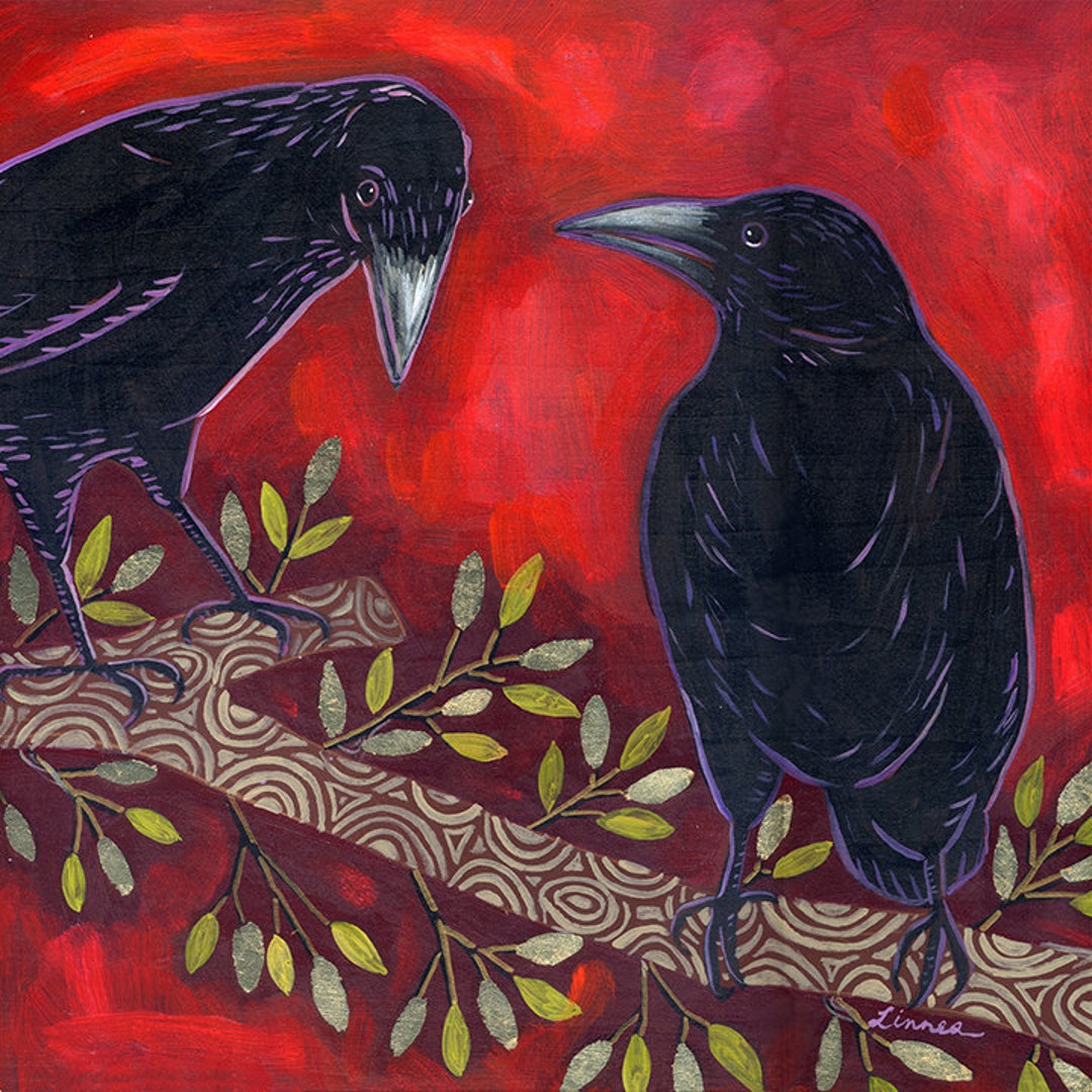 Two Ravens Meet Archival Print on Wood - Etsy