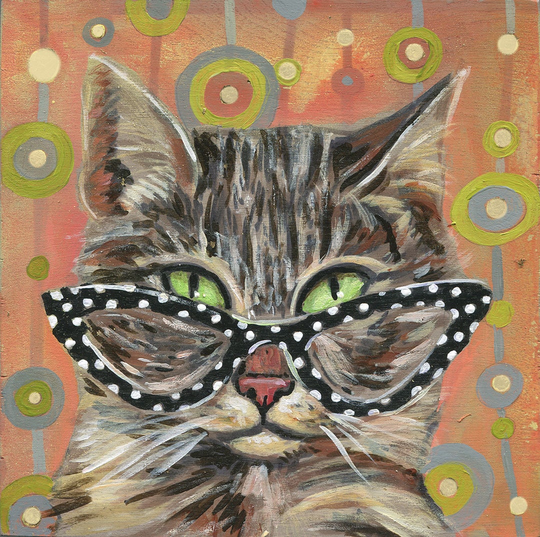 Archival Print on Wood "cat Eye Cat #1" - Etsy
