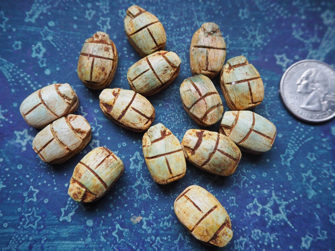 10 Egyptian Faience Scarab Beads Matte Blue Green and Brown - Etsy