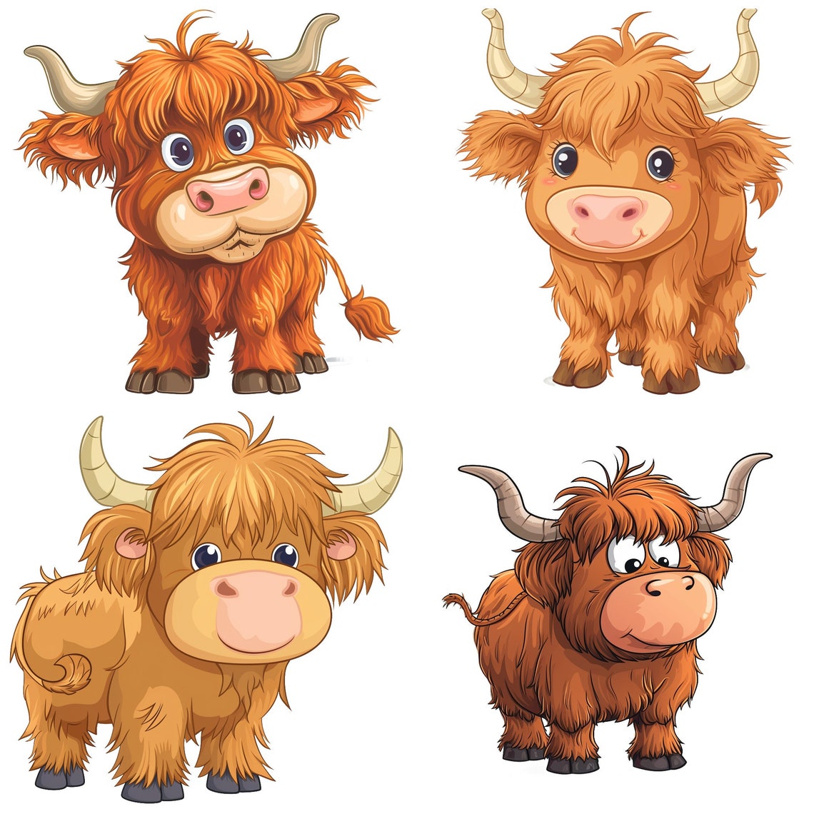 31 Cartoon Highland Cow PNG Clipart, Adorable Nursery Highland Scottish ...