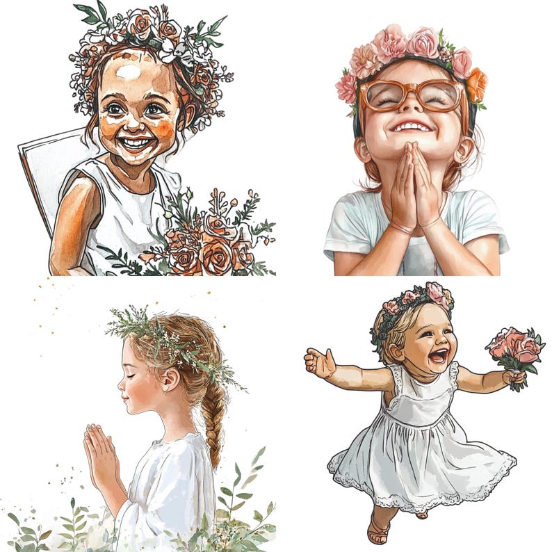 31 Communion Girl PNG Clipart Bunlde, Watercolor Holly First Communion ...