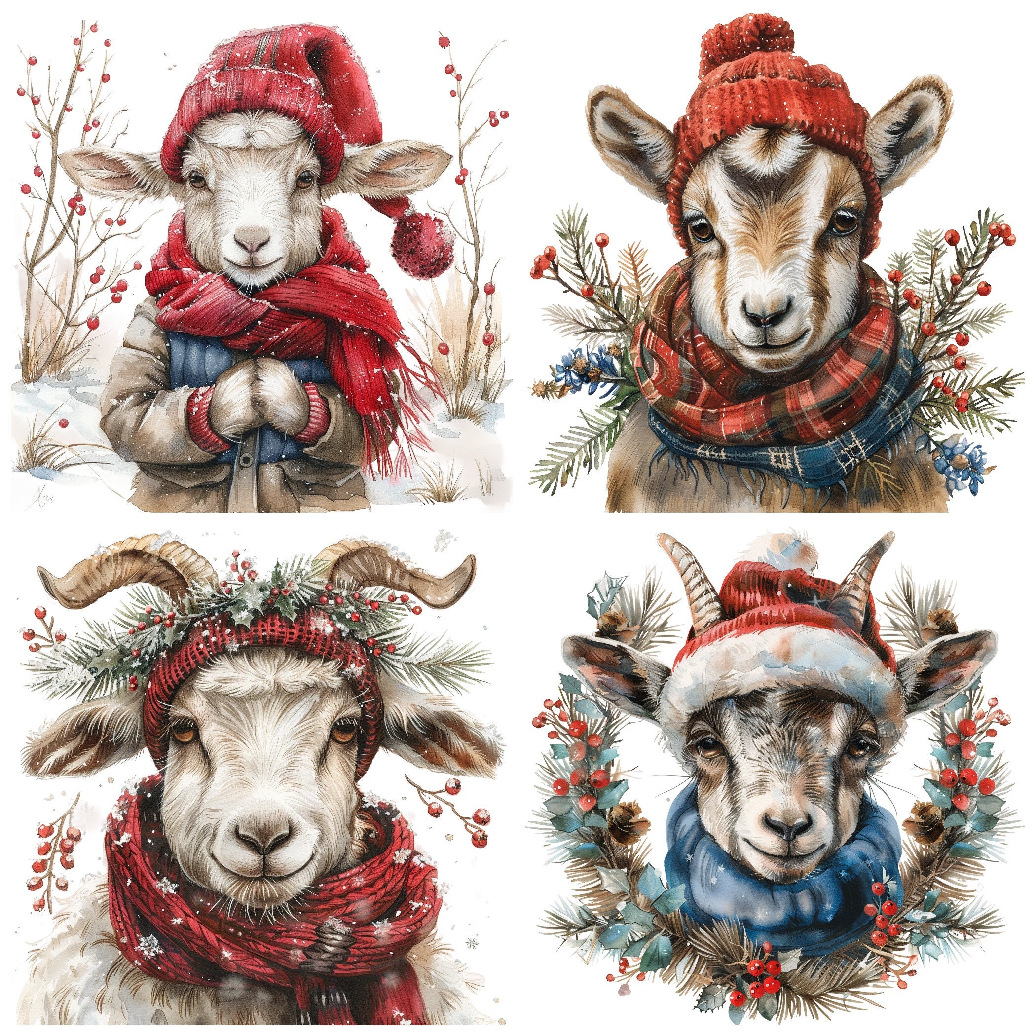 Christmas Goats PNG Clipart, Watercolor 45 Festive Goat Transparent ...