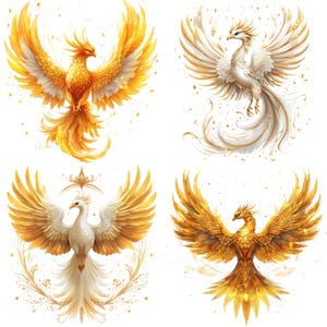 32 Golden Sunburst Phoenix PNG Clipart Bundle, Watercolor Mystical ...
