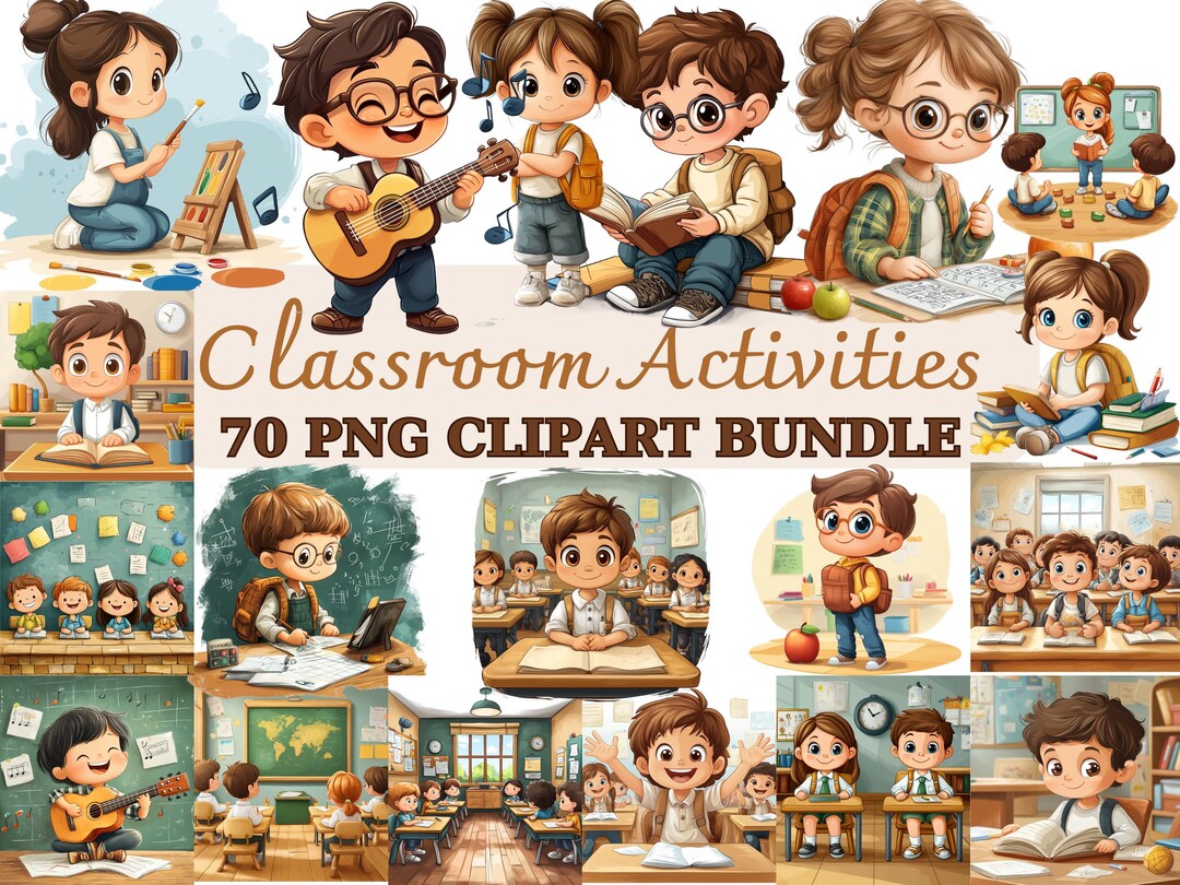Classroom Kids Clipart Bundle, School Illustrations (70 PNG) - Etsy